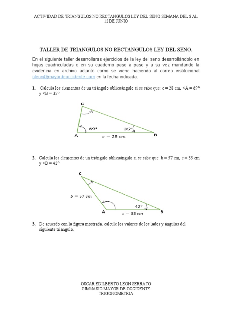 Taller de Triangulos No Rectangulos Ley Del Seno | PDF | Triángulo | Trigonometría