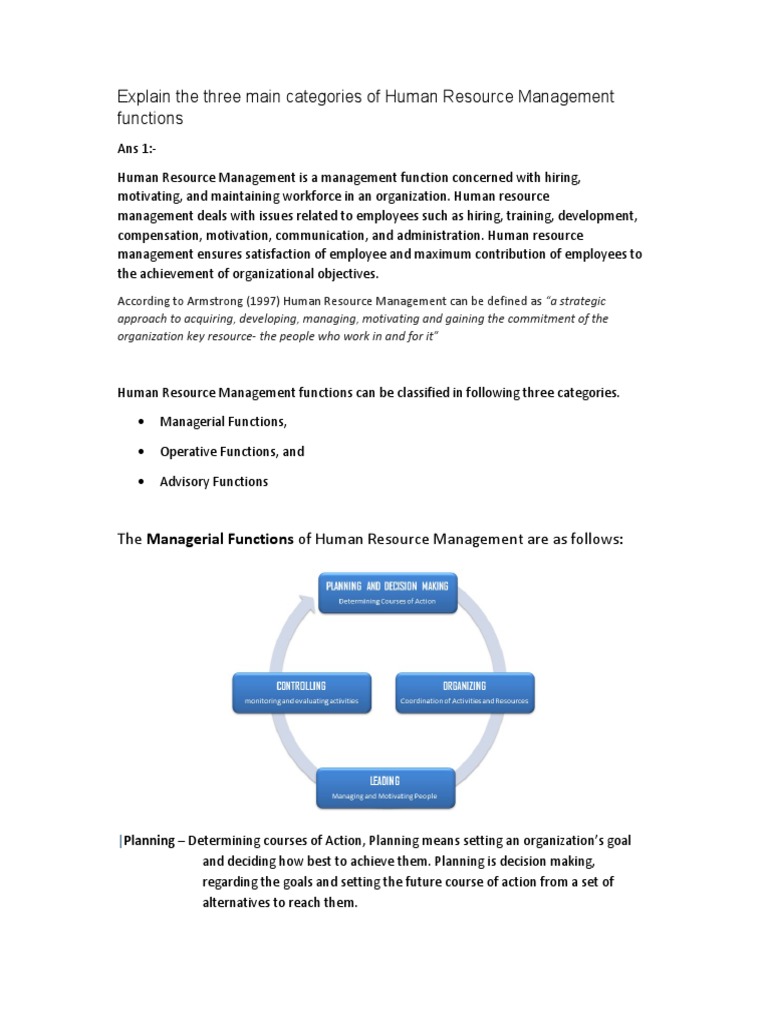 Explain The Three Main Categories of Human Resource Management ...