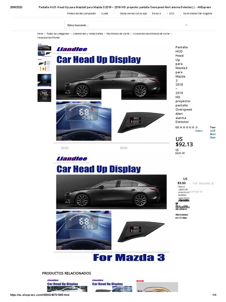 Pantalla HUD Head Up para Mazda3 para Mazda 3 2018 - 2019 HD Proyector ...