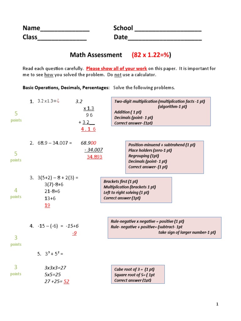 Class 3 Math Assessment Worksheet | PDF | Fraction (Mathematics ...