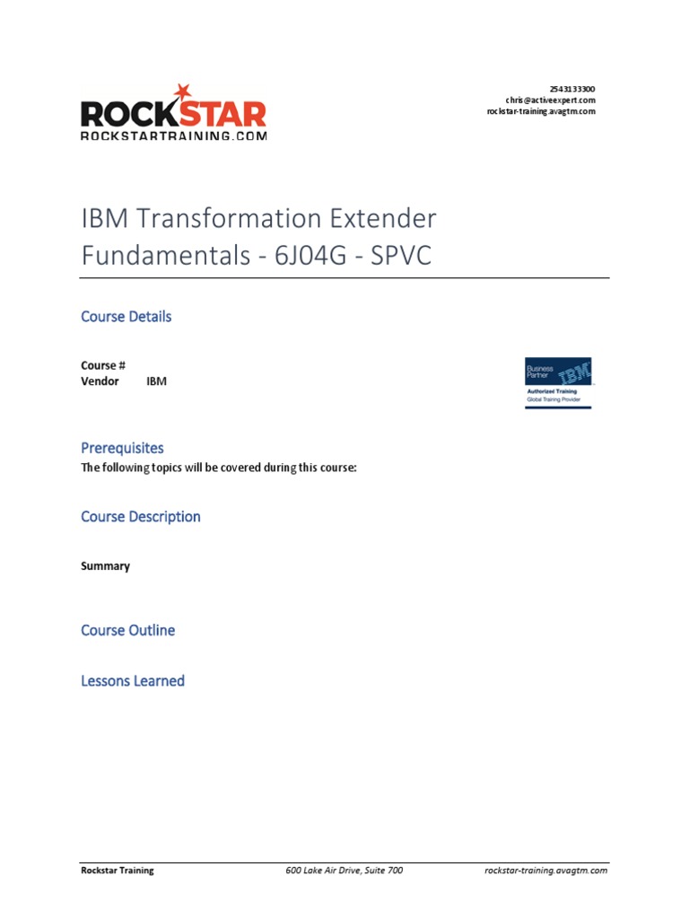 IBM Transformation Extender Fundamentals - 6J04G - SPVC: Course Details | PDF