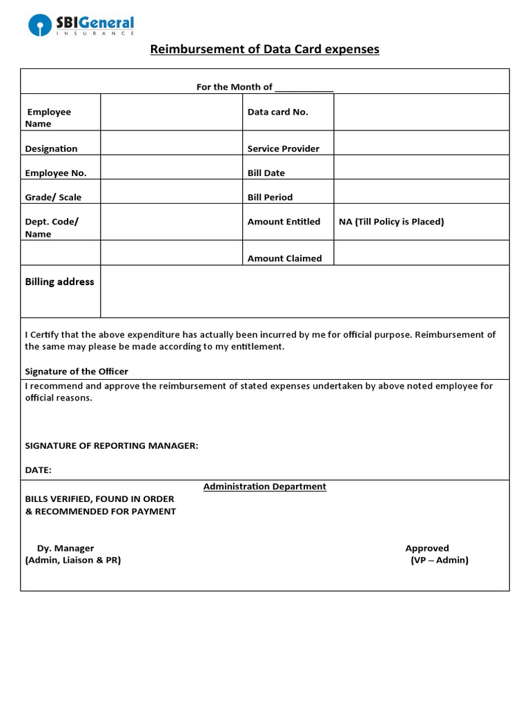 Data Card Expense Reimbursement Form | PDF | Career & Growth | Business