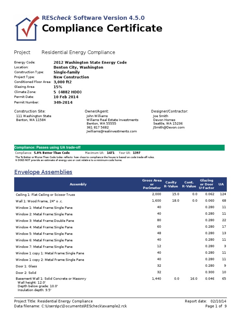 Compliance Certificate: Rescheck Software Version 4.5.0 | PDF ...