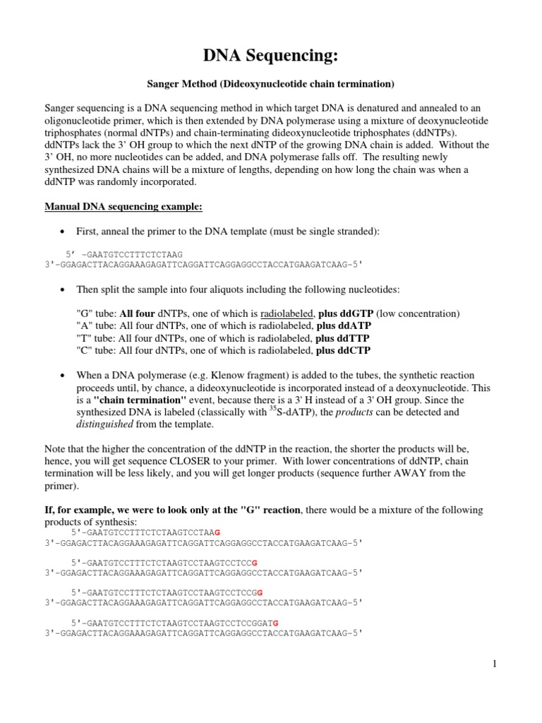 DNA Sequencing:: Sanger Method (Dideoxynucleotide Chain Termination ...