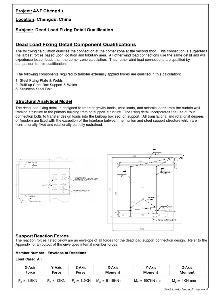 Mathcad - Dead - Load - Hanger - Fixing | PDF | Bending | Screw