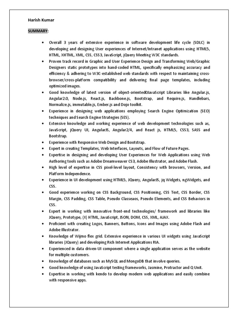 Harish Kumar Javascript Developer Pdf Angular Js Ajax Programming