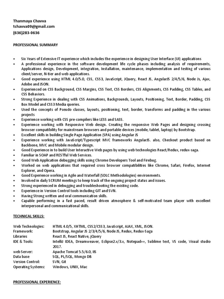 Thanmaya Chavva (636) 283-0636: Professional Summary | PDF | Angular Js | Ajax (Programming)