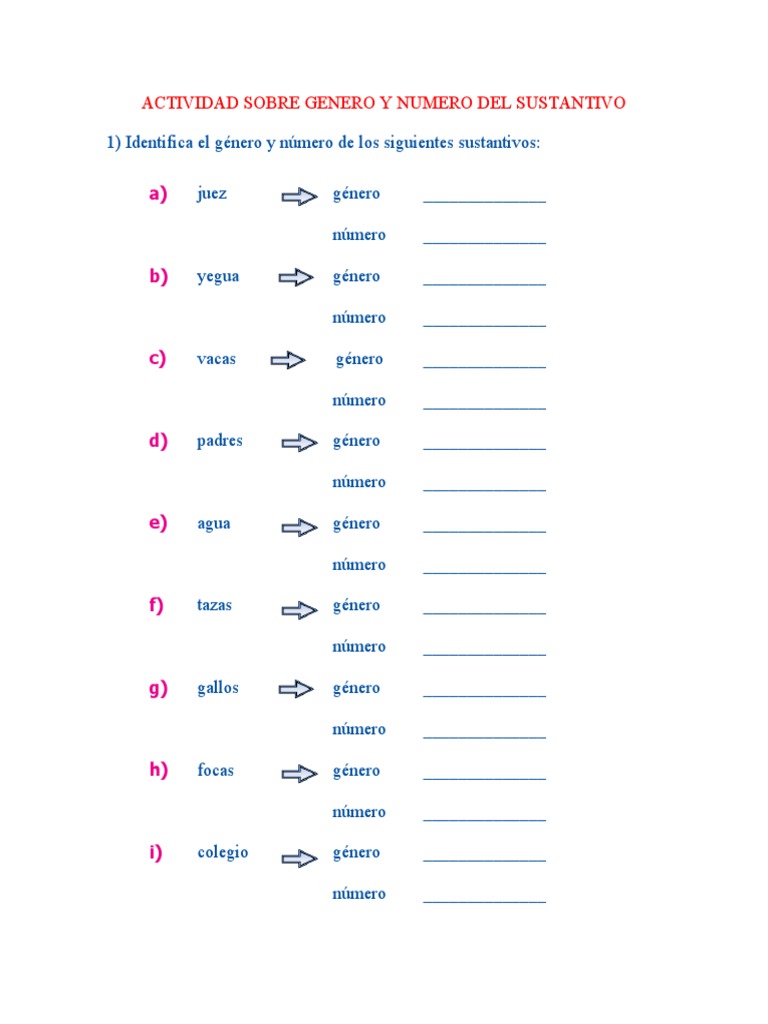 Actividad Sobre El Genero y Numero de Sustantivo | PDF | Juegos y ...