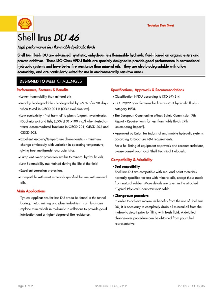 TDS - Shell Irus DU 46 - EN PDF | PDF | Chemical Engineering | Materials