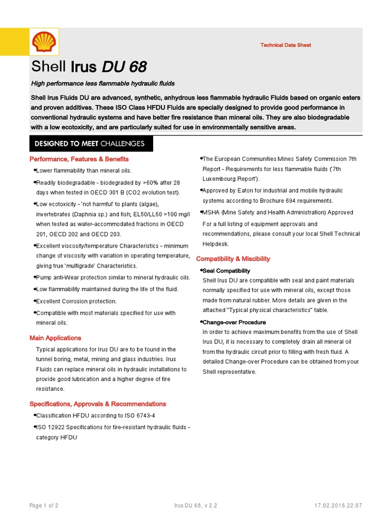 TDS - Shell Irus DU 68 - EN PDF | PDF | Viscosity | Materials