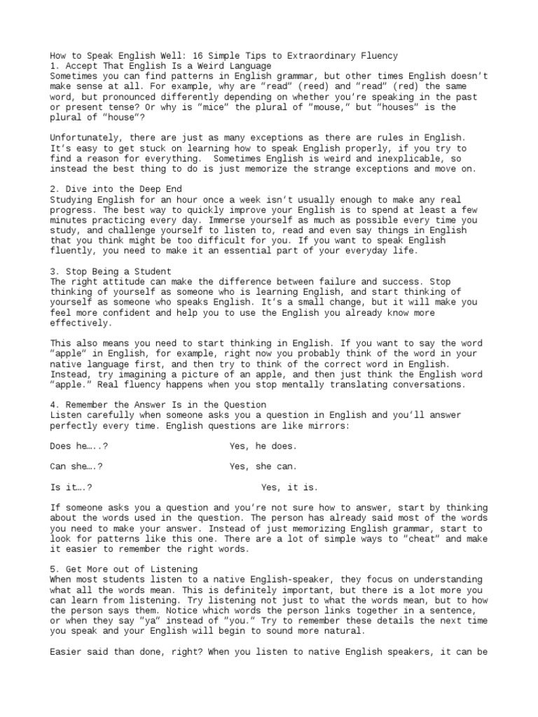 Speaking English | PDF | Fluency | English Language