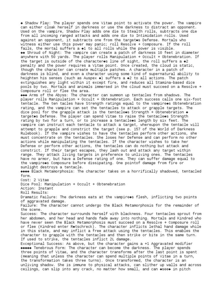 Lasombra Obtenebration Powers Explained | PDF | Leisure