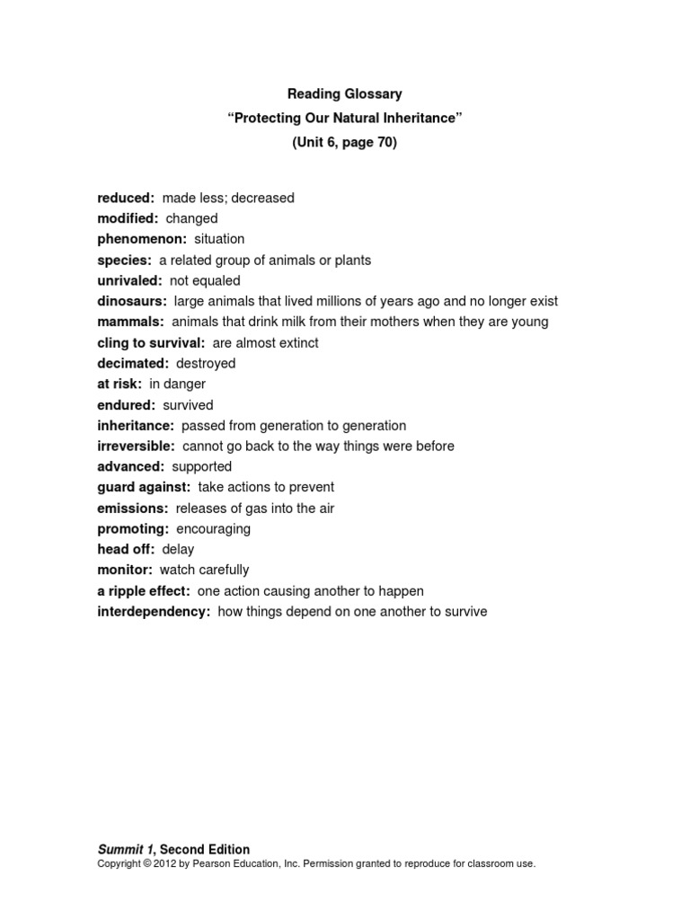 SUMMIT 1 UNIT - 06 - Reading - Glossary | PDF