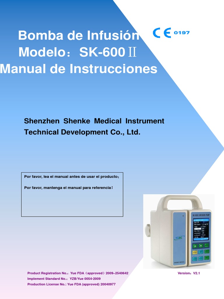 Manual de Instrucciones Bomba de Infusion SK Mod. Sk-600ii | PDF | Imagen de resonancia ...
