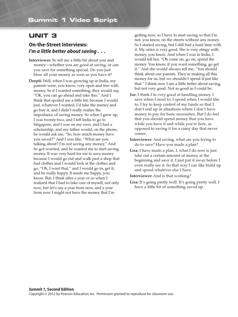 Unit 3: Summit 1 Video Script | PDF