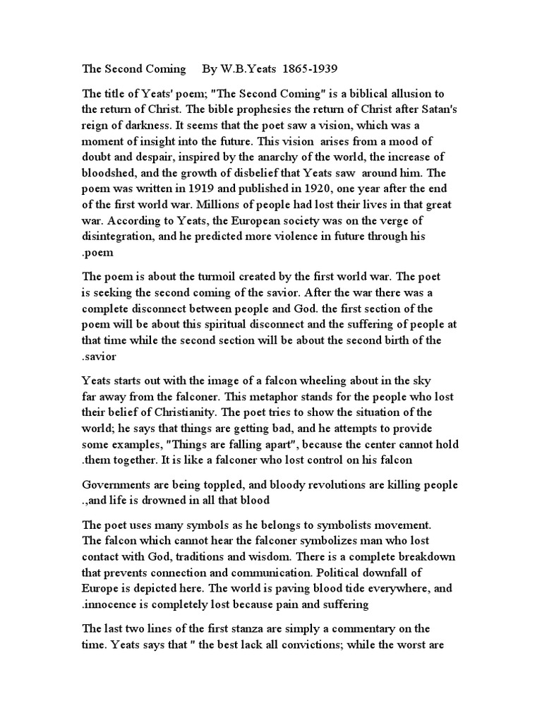The Second Coming by W | PDF | Second Coming | W. B. Yeats