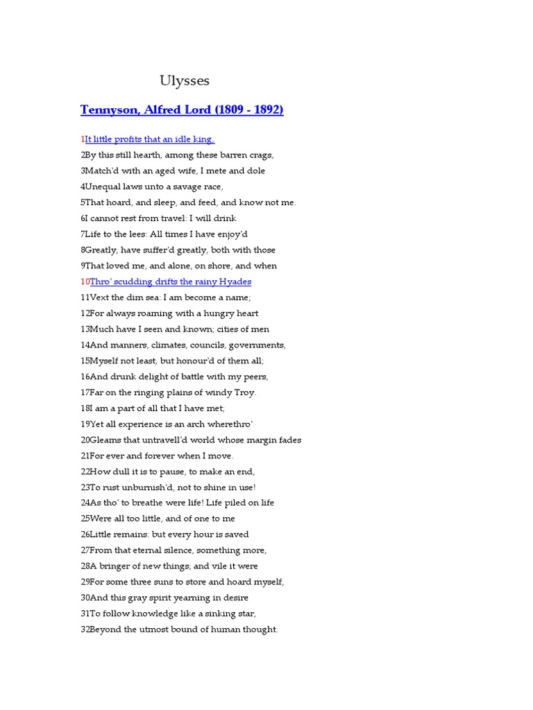 Ulysses: Tennyson, Alfred Lord (1809 - 1892) | PDF | Odysseus
