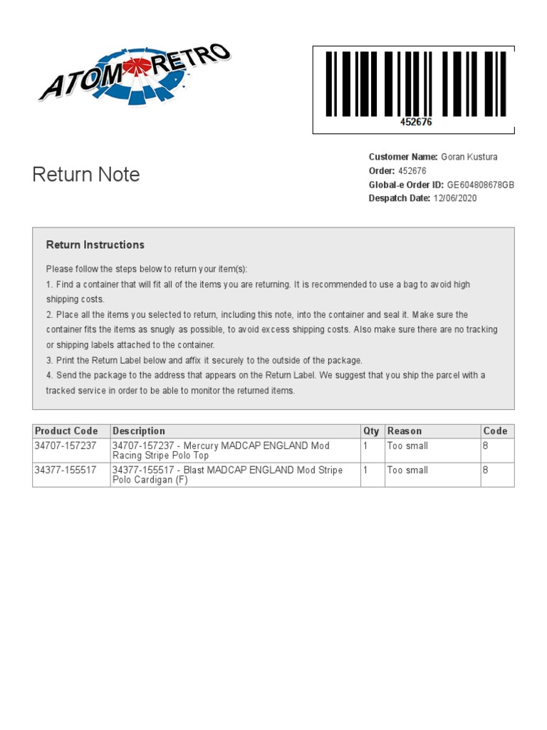 Atom Retro Return Label | PDF