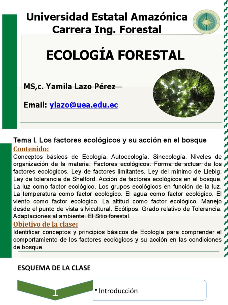 CONFERENCIA No.1 LOS FACTORES ECOLÓGICOS Y SU ACCION EN EL BOSQUE | PDF ...