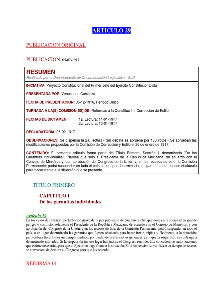 Resumen: Articulo 29 | PDF | Derecho Constitucional | México