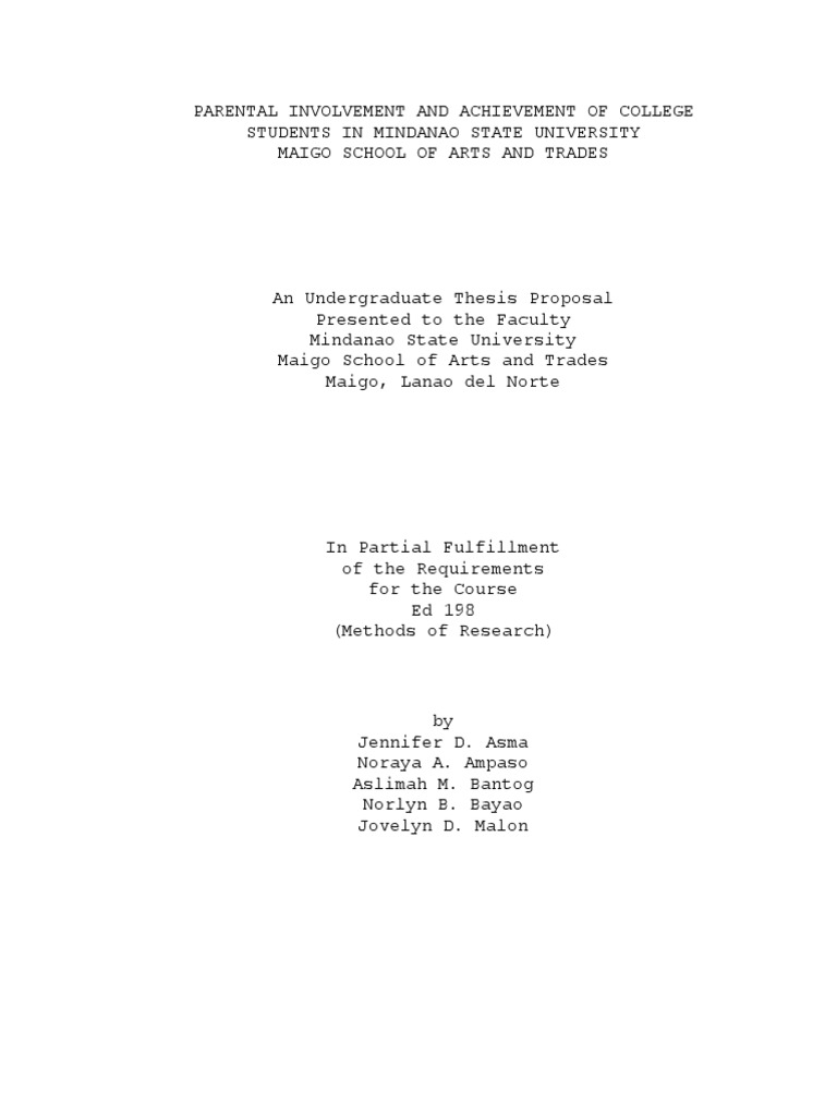 PROPOSAL Parental Involvement and Achiev | PDF | Parenting | Relationships