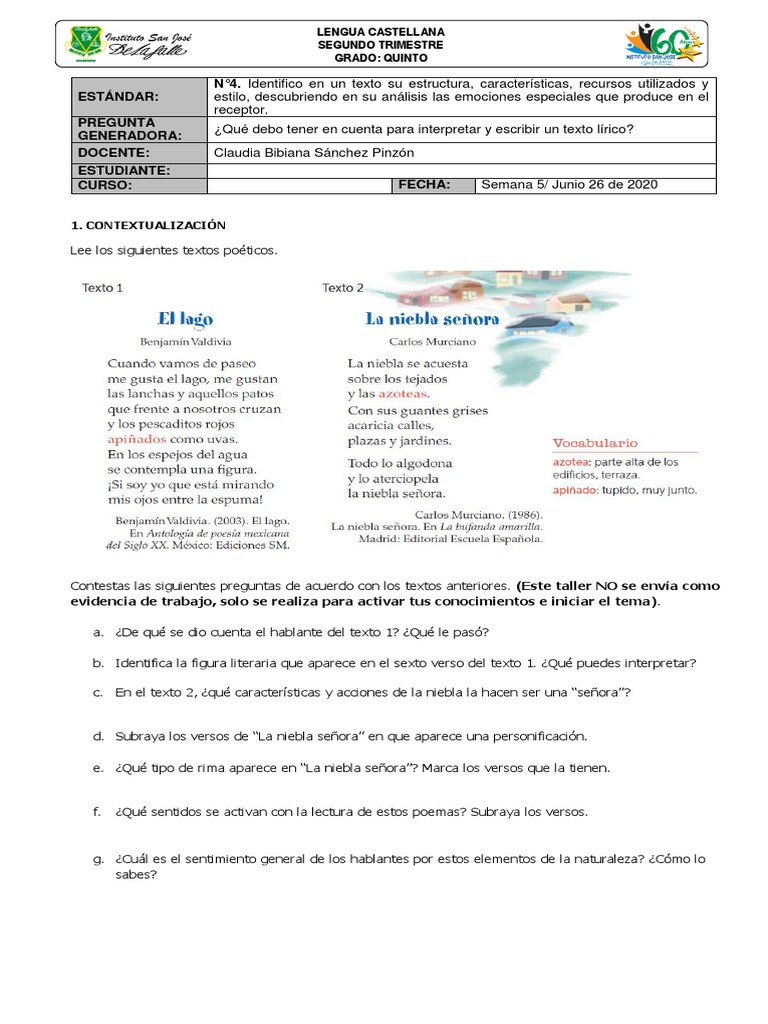 GUIA - 4 - Semana - 5 - Grado 5 PDF | PDF | Poesía | Science