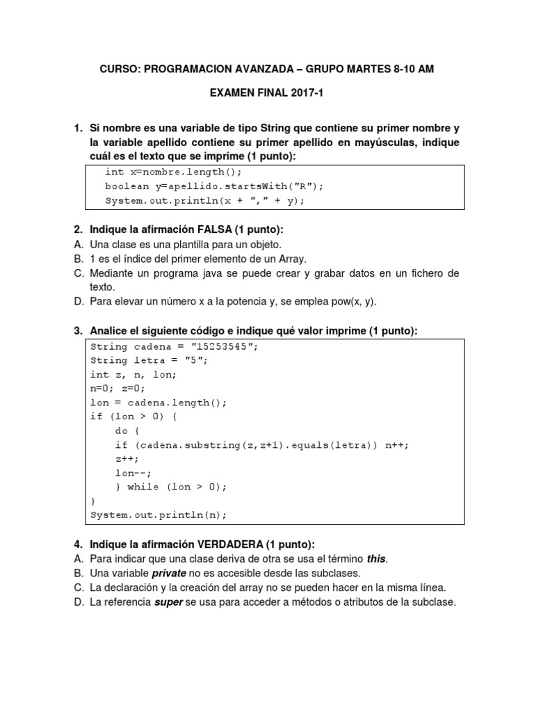 Examen Final - 20171 - G1 | PDF | Java (lenguaje de programación) | Estructura de datos de matriz