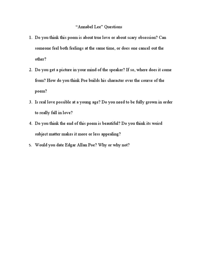 Annabel Lee Questions | PDF