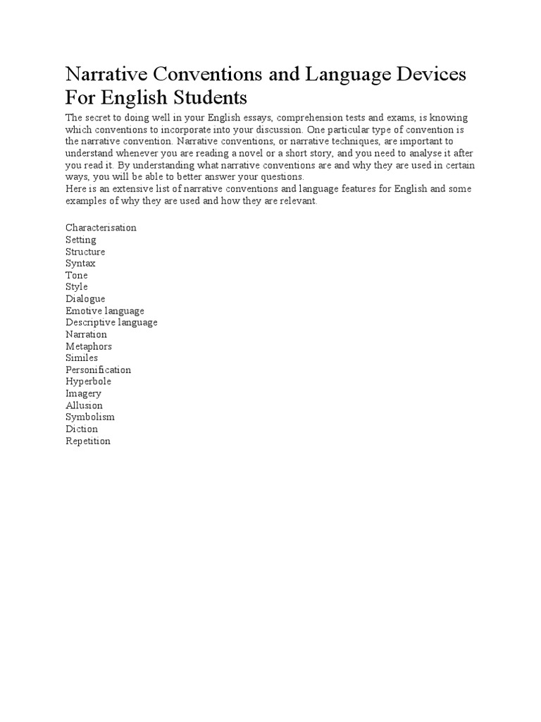Narrative Conventions and Language Devices For English Students | PDF ...