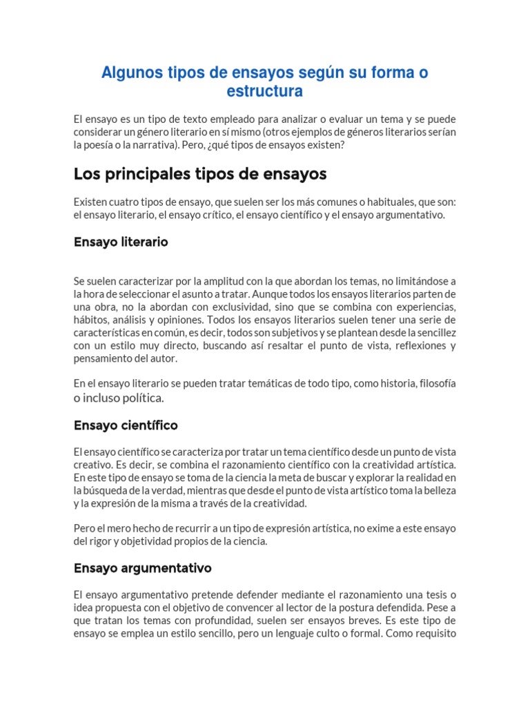 Algunos Tipos de Ensayos Según Su Forma o Estructura | PDF | Ensayos ...