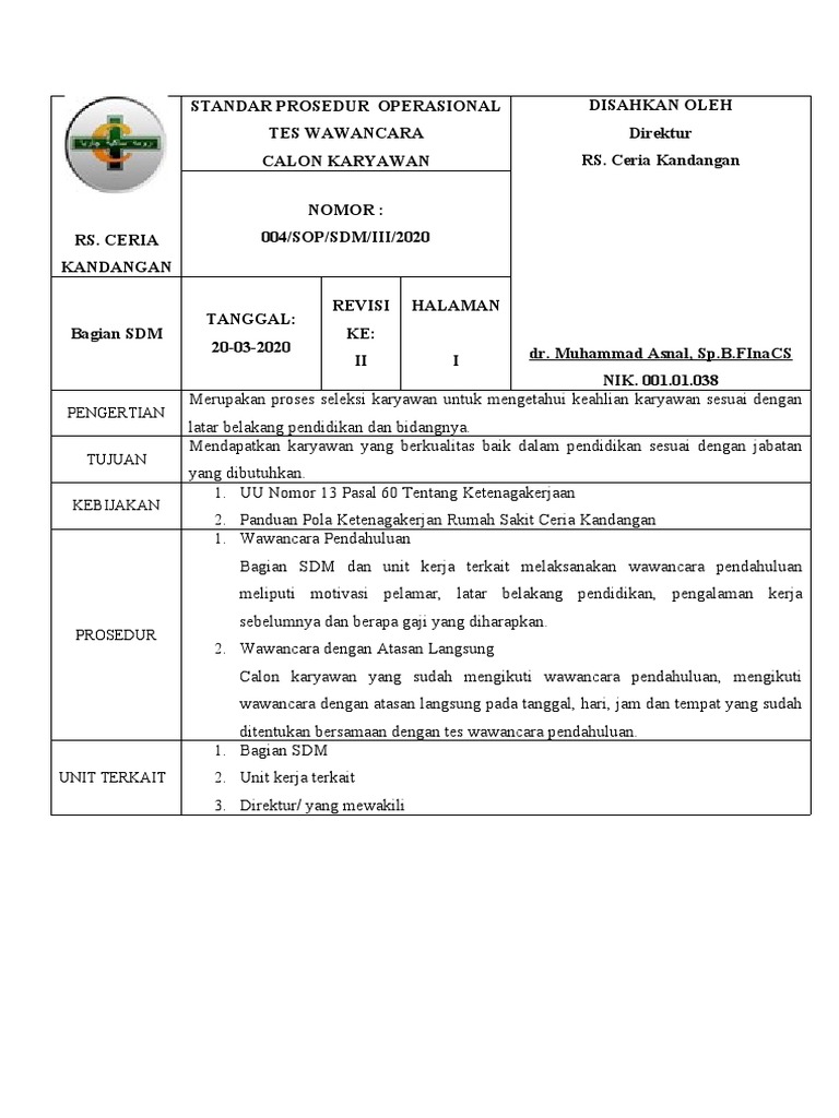 Draft Sop Tes Wawancara | PDF