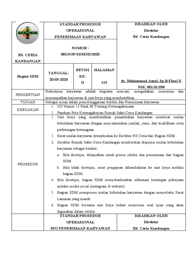 Draft Spo Penerimaan Karyawan | PDF
