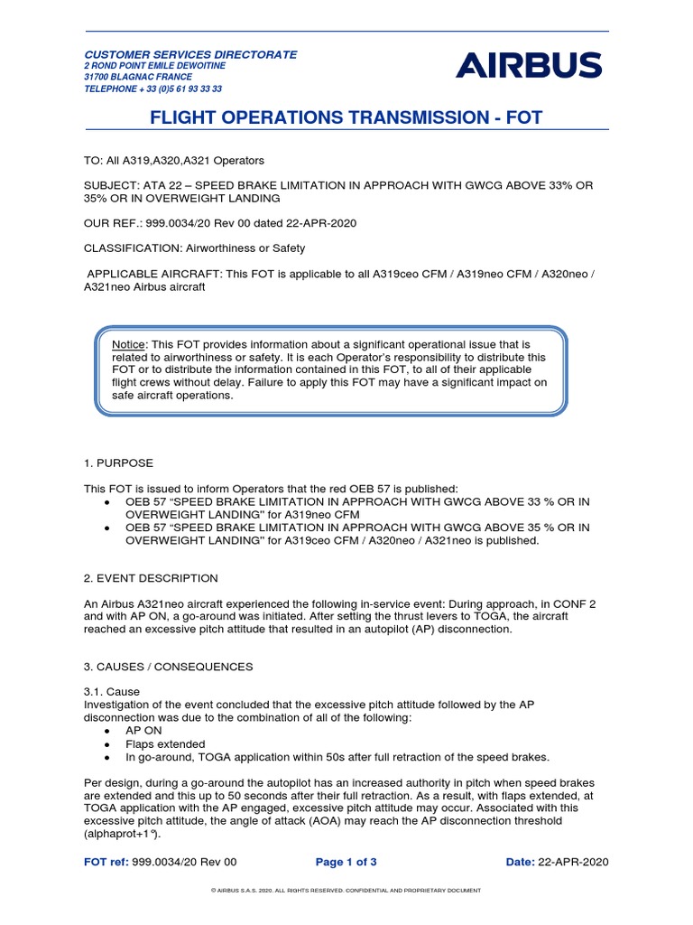 Flight Operations Transmission - Fot: Customer Services Directorate ...
