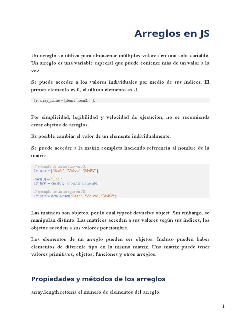 Arreglos en JS | PDF | Matriz (Matemáticas) | Estructura de datos de matriz