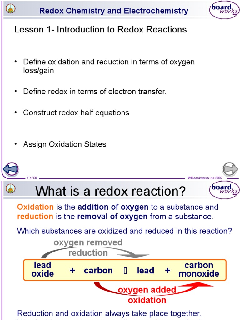 Lesson 1-Introduction To Redox Reactions: Redox Chemistry and ...