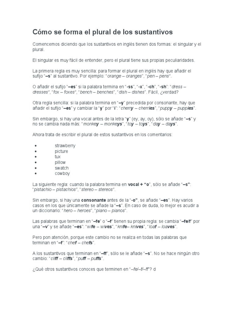 Cómo Se Forma El Plural de Los Sustantivos | PDF | Clasificación ...