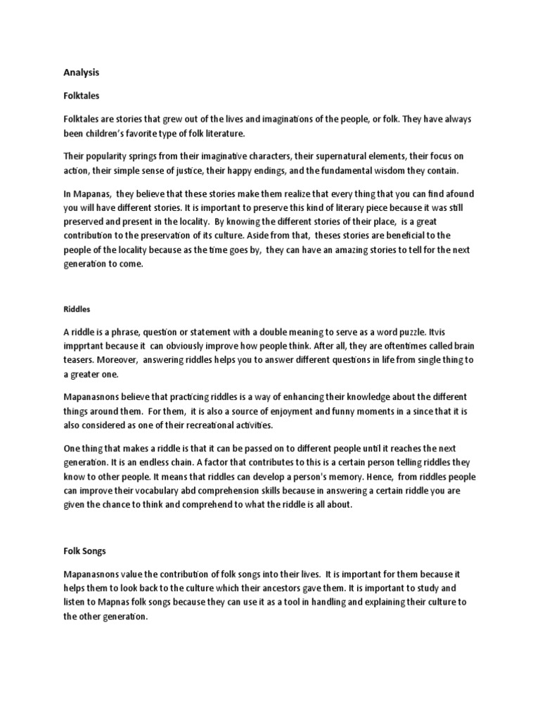 Analysis: Folktales | PDF | Riddle | Folklore