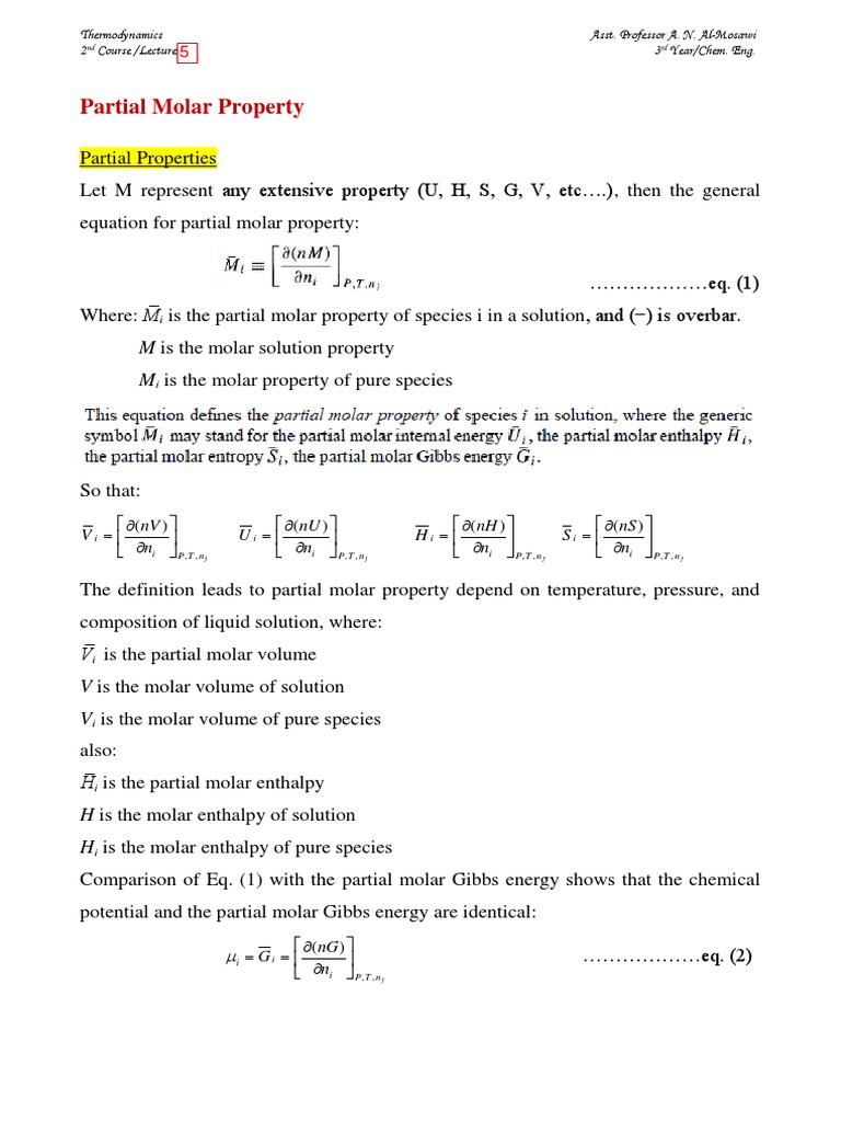 Lec 5 Partial Molar Property PDF | PDF | Tangent | Physical Quantities
