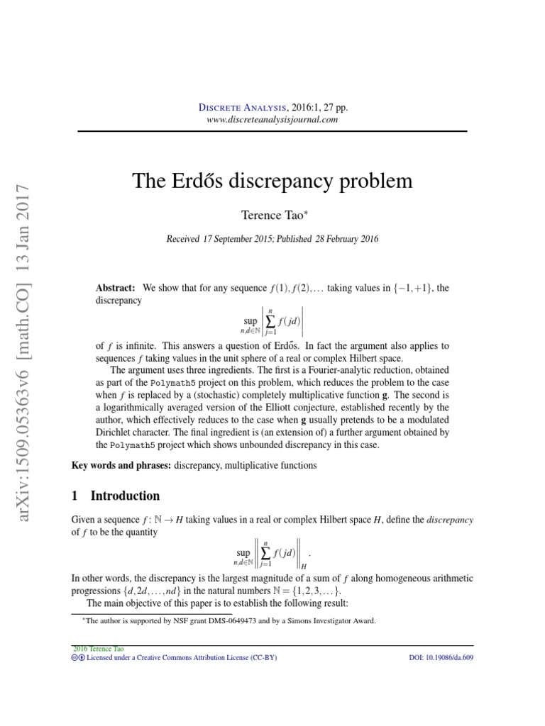 The Erdos Discrepancy Problem | PDF | Random Variable | Function (Mathematics)