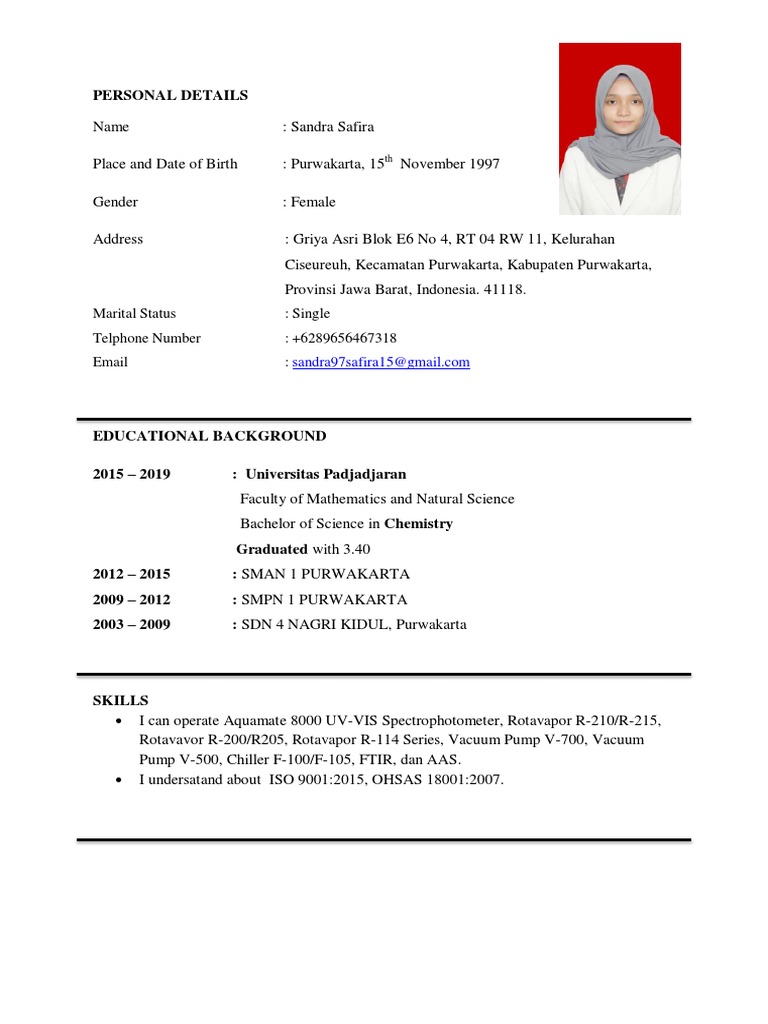 CV - Sandra Safira - UNPAD | PDF