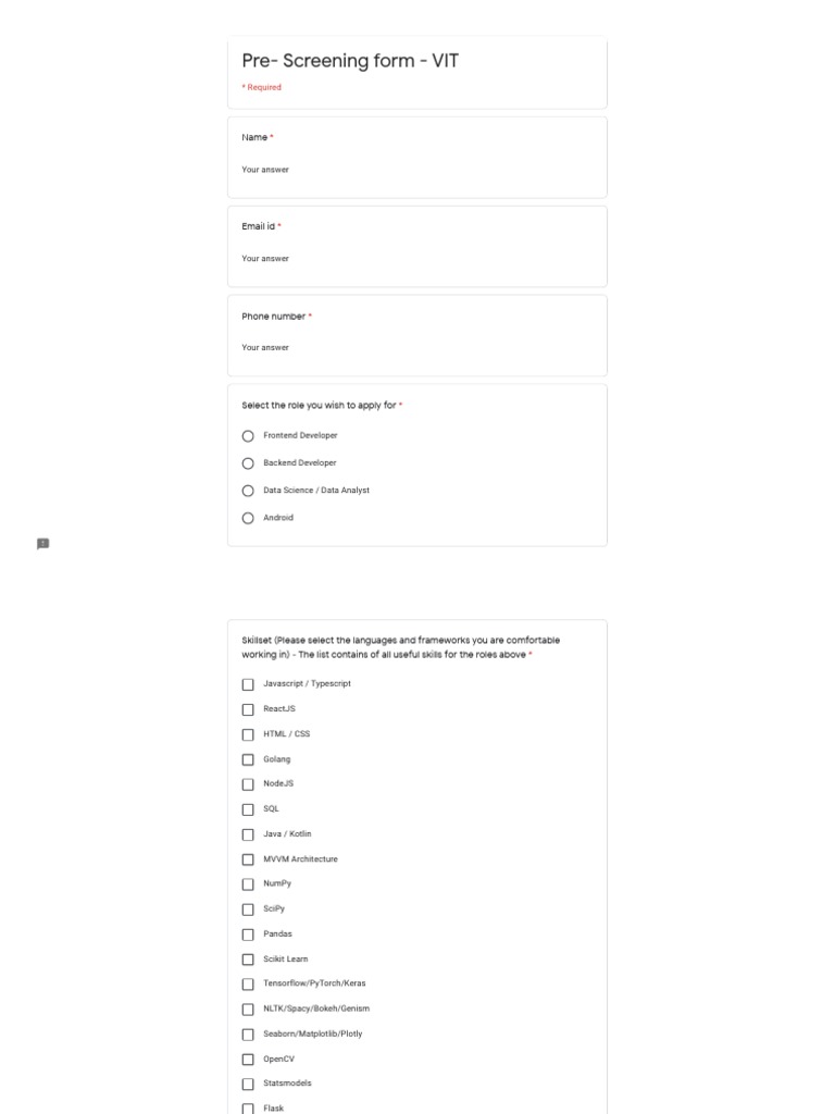 Pre - Screening Form - Trell | PDF