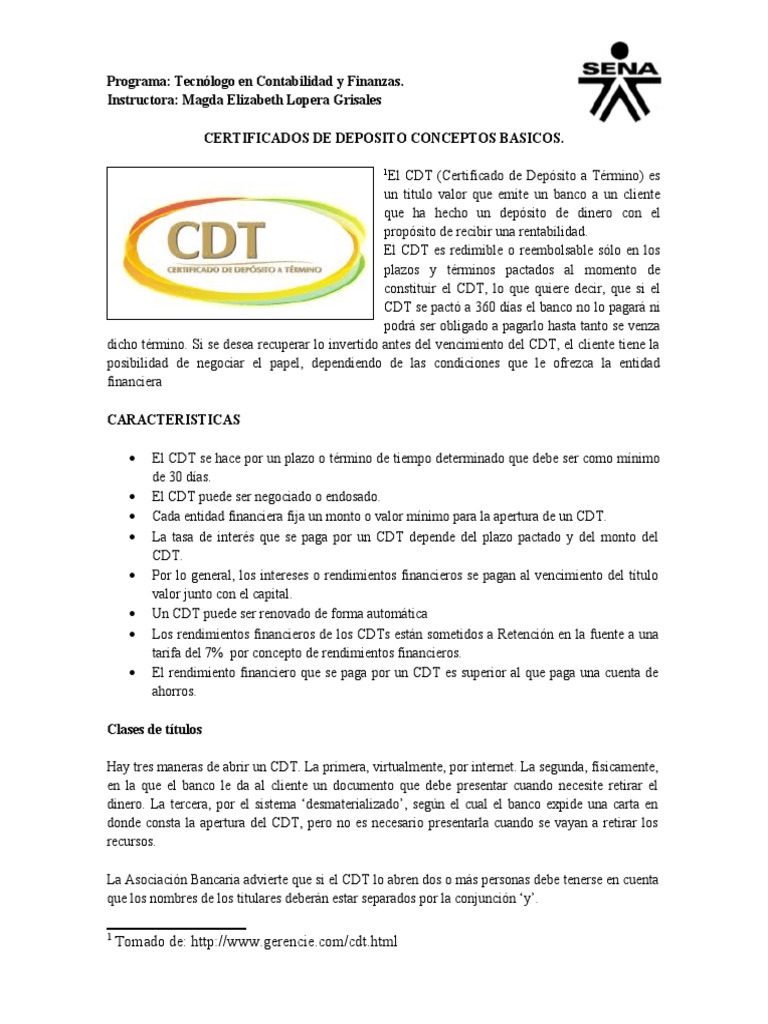 4.2 CDT | PDF | Bancos | Interés