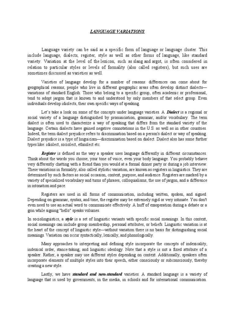 Language Variations: Register Is Defined As The Way A Speaker Uses ...