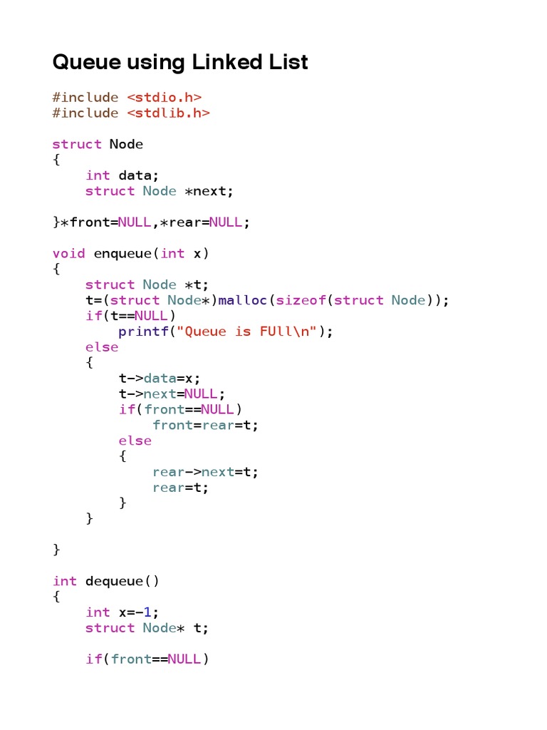 Queue Using Linked List | PDF