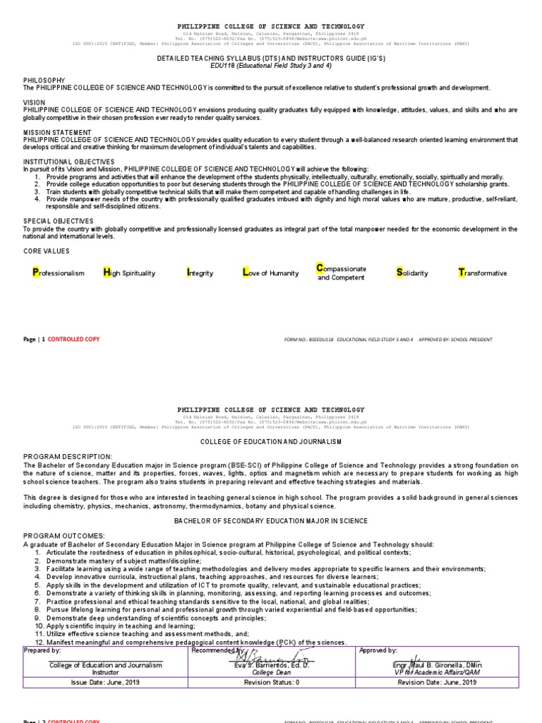 P H I L C S T: Philippine College of Science and Technology | PDF ...
