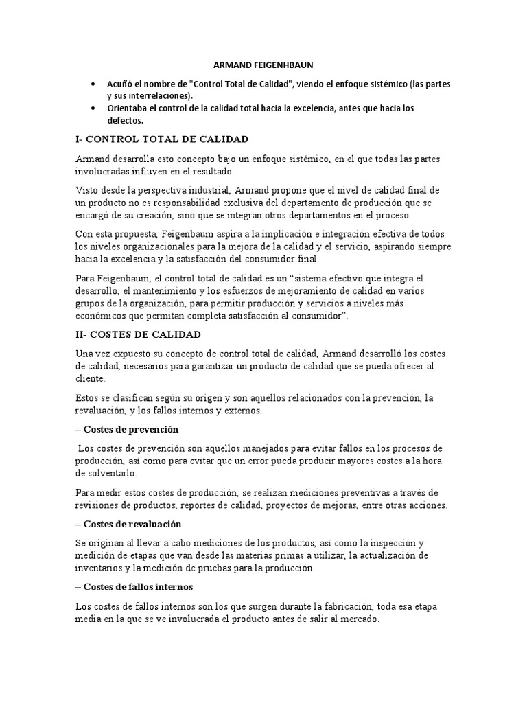 Control Total de Calidad Feigenbaum | PDF | Calidad (comercial) | Gestión de la calidad