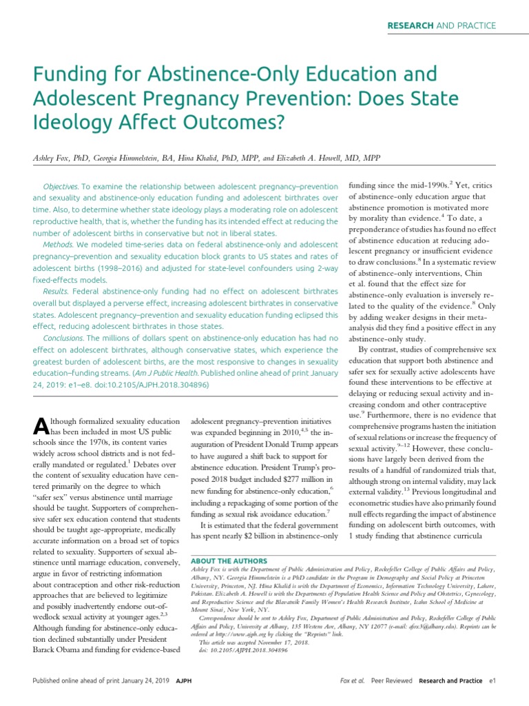 Funding For Abstinence-Only Education and Adolescent Pregnancy ...