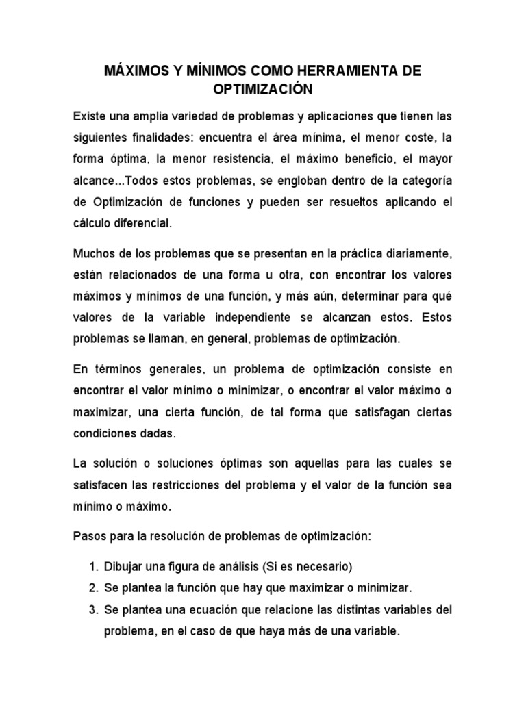 Máximos y Mínimos Como Herramienta de Optimización | PDF | Optimización ...