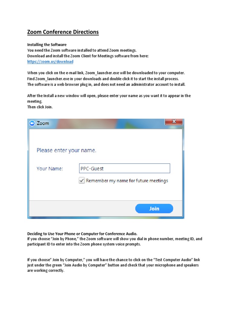 Zoom Conference Directions: Installing The Software | PDF | Button ...