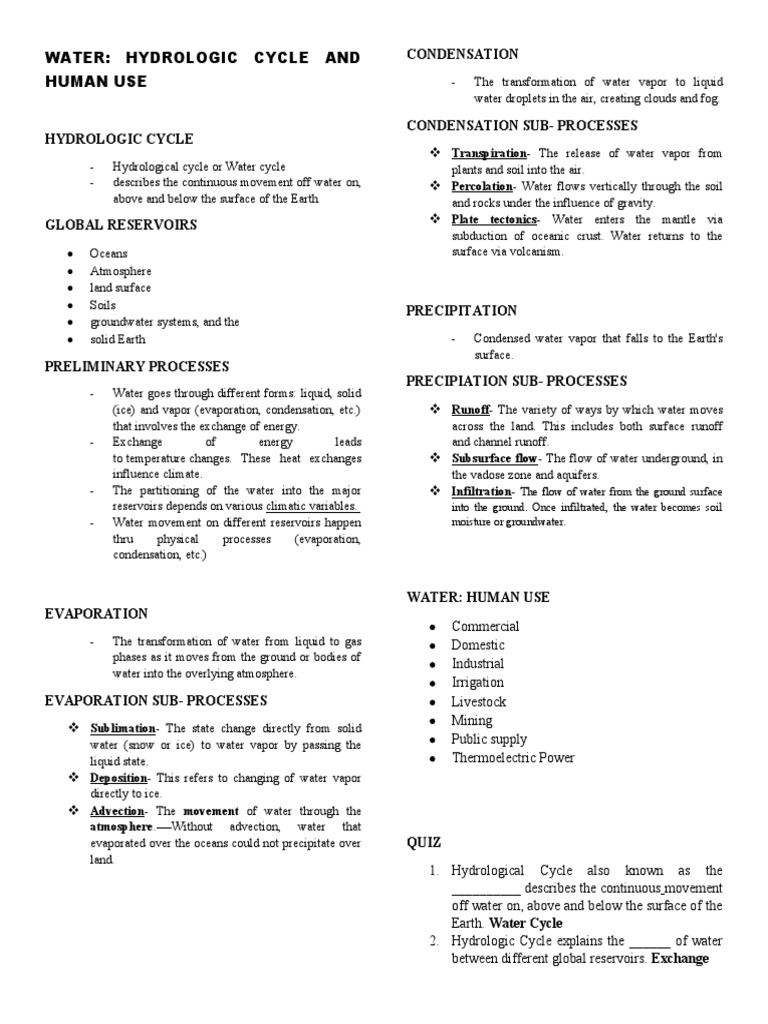 Hydrologic Cycle Handout and Quiz | PDF | Water Cycle | Evaporation